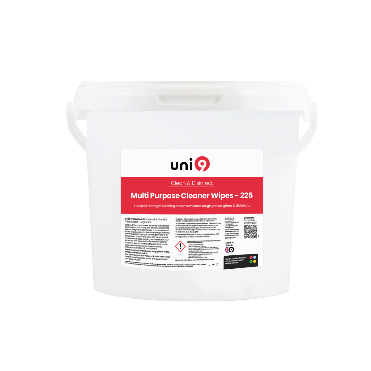 Uni9 Multi Purpose Cleaner - Large Wipes - 225 — Vivalife Healthcare LTD
